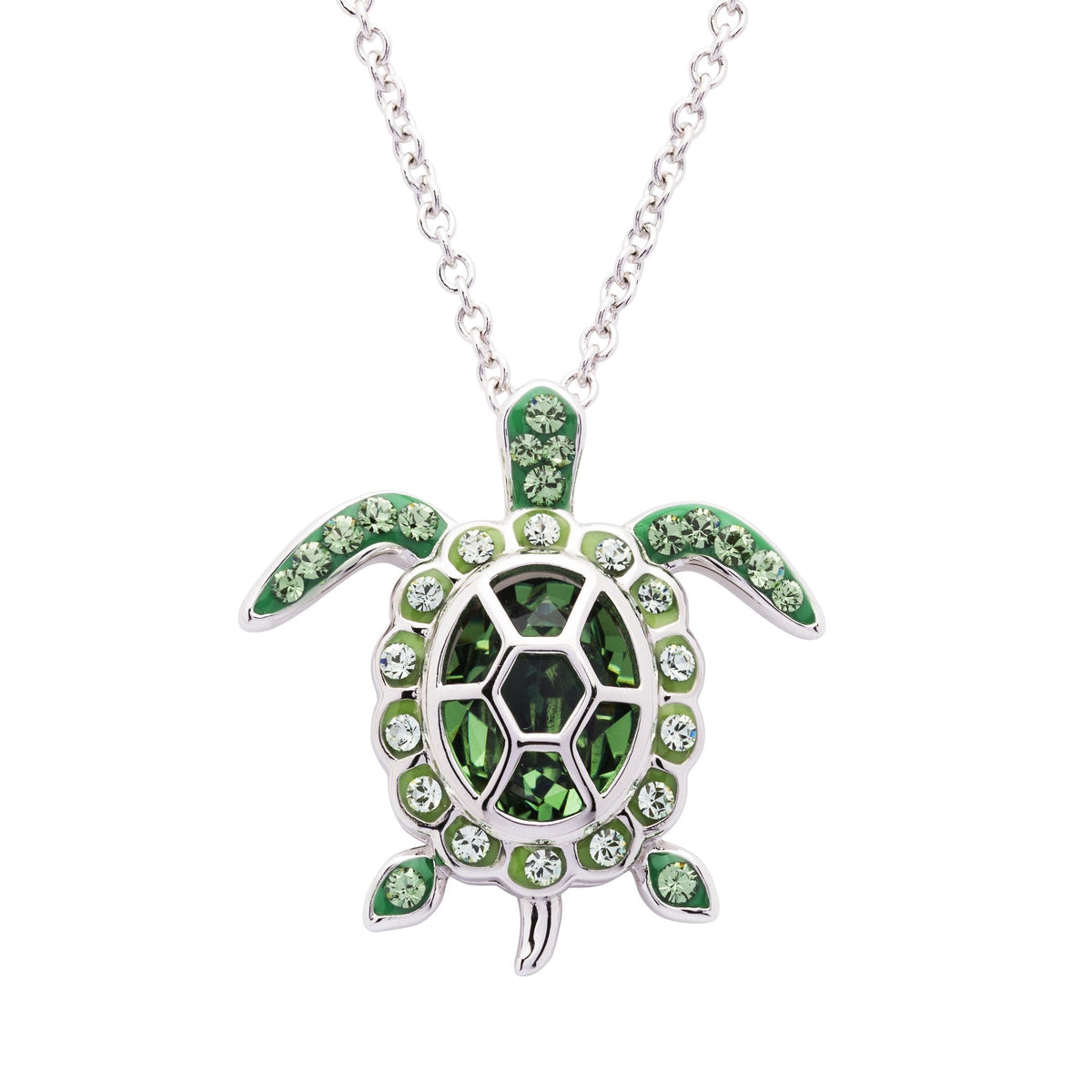Sterling Silver August Turtle Pendant with Swarovski Crystals and Chai ...