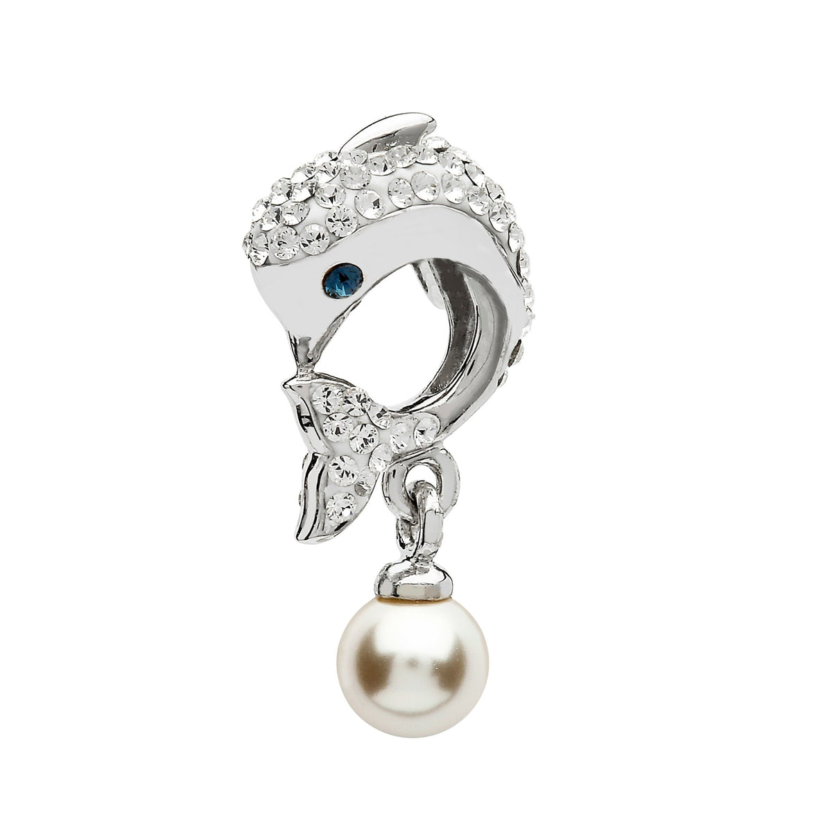 Sterling Silver Dolphin Bead with White Crystals and Dangle Pearl - OC ...