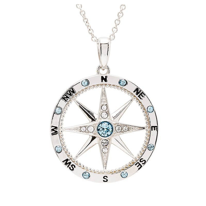 Sterling Silver White Crystal Compass Pendant and Chain - OC613 ...