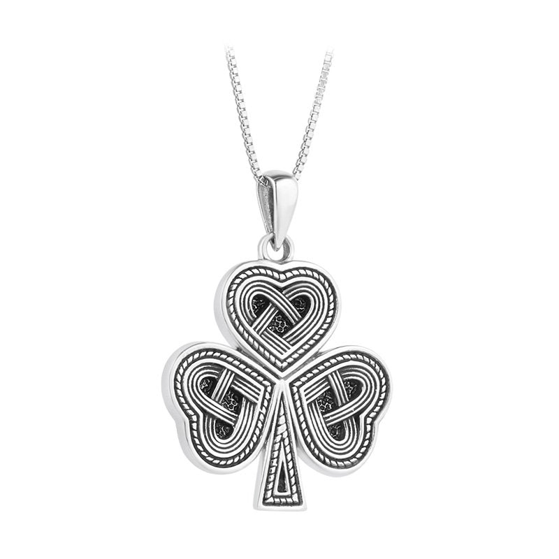 Sterling Silver Oxidised Celtic Shamrock Pendant with Chain - S47059 ...