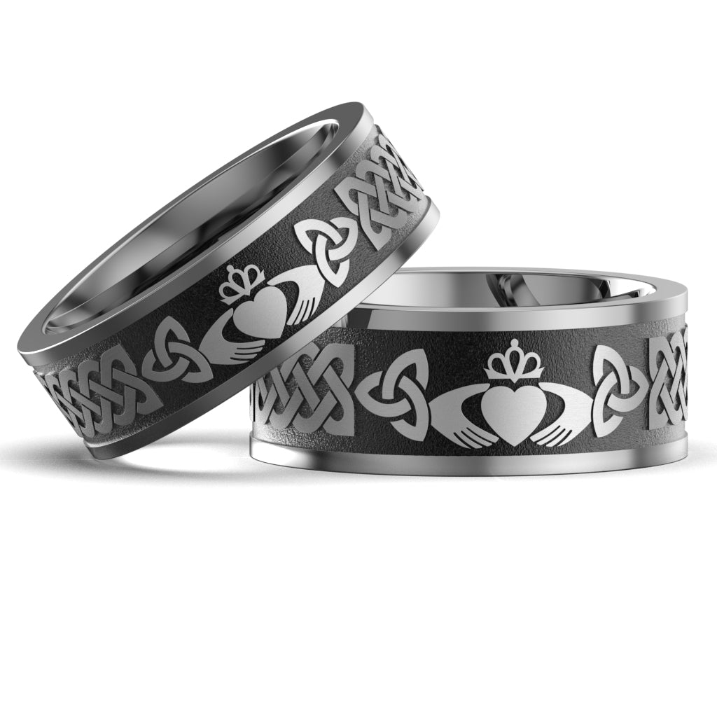 Titanium Claddagh Wedding Ring Set UCL1-10M8M-TITAN-FLAT– CladdaghRING.com