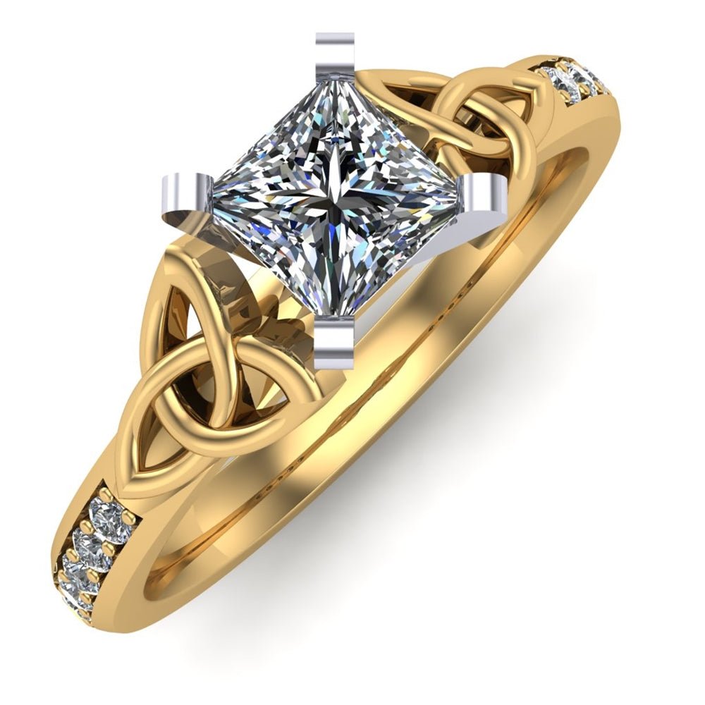 Celtic Engagement Ring AYLIN-YELLOW-SIDESTONE-PRINCESS– CladdaghRING.com