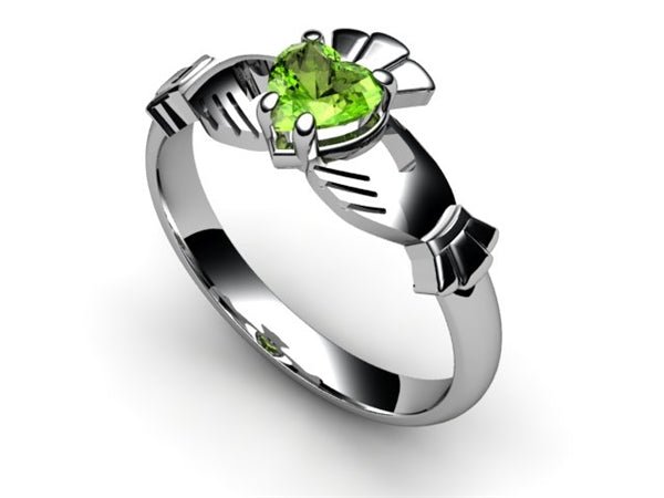Peridot 14K White Gold Claddagh Ring in Stock Ships in 48 Hours 8.5