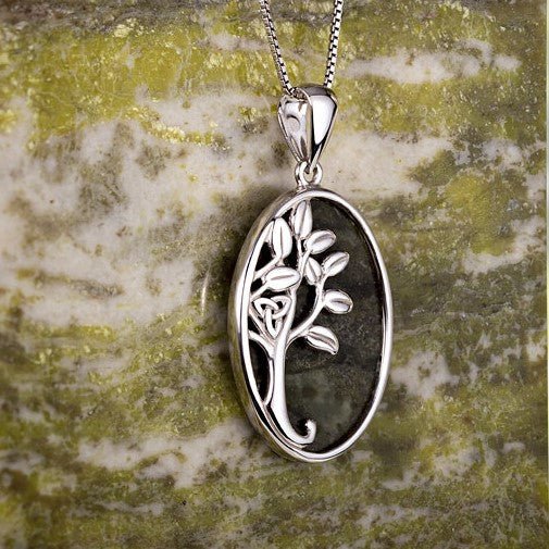 Sterling Silver Connemara Marble Irish Tree of Life Pendant with Chain ...