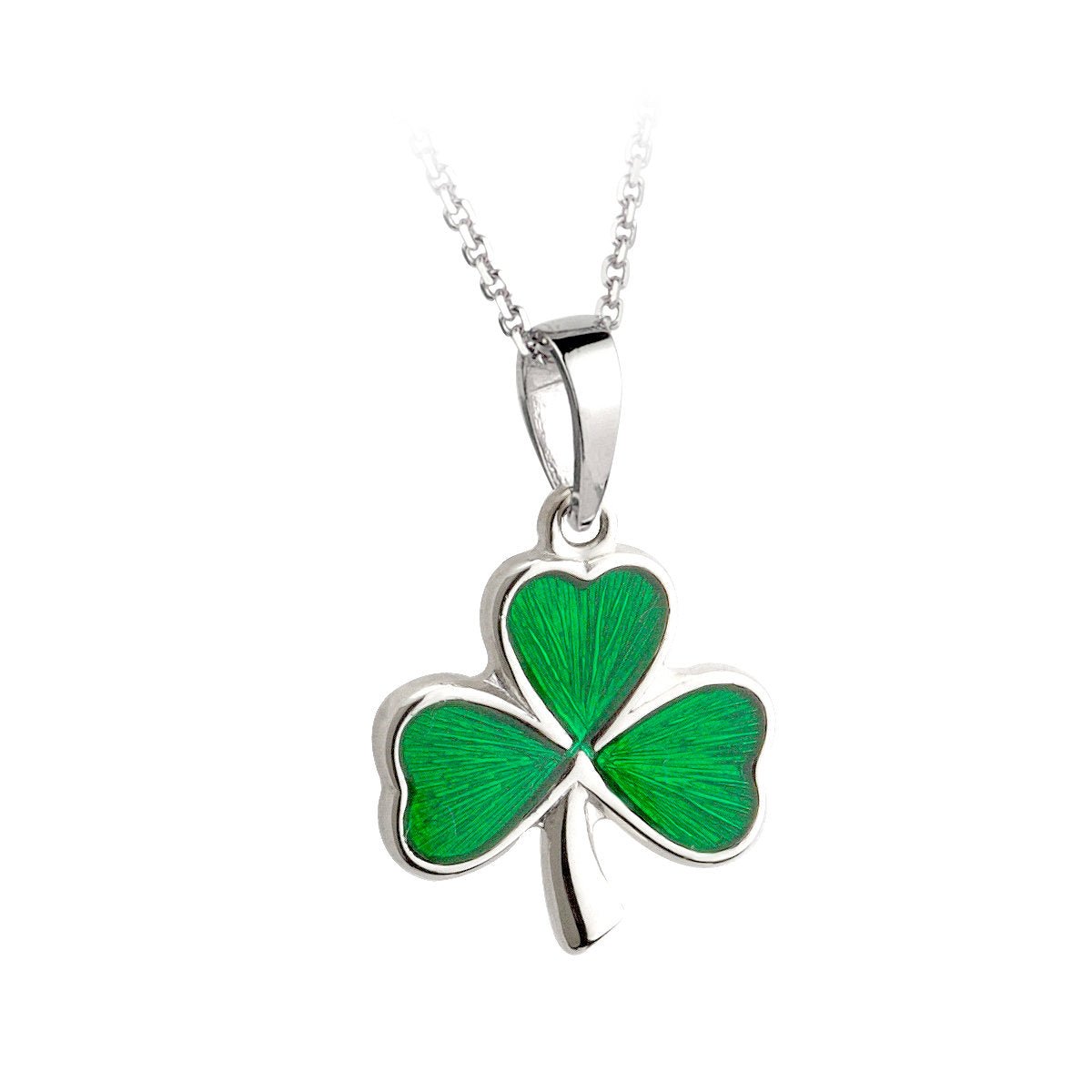 Sterling Silver Green Enamel Shamrock Pendant with Chain - S4619 ...