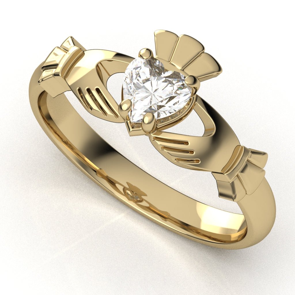 Half Carat Lab Created Diamond 14K Yellow Gold Claddagh Ring